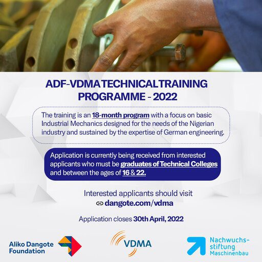 Dangote Foundation-VDMA Technical Training Programme 2022 for Nigerians ...